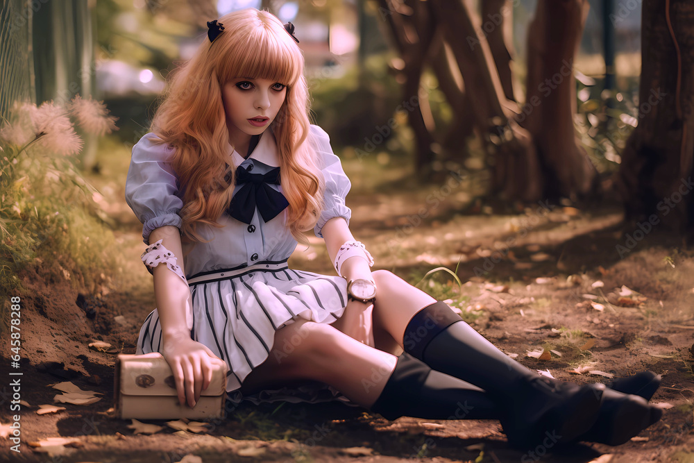 Alice character grown up looking bewildered by her bizarre experiences ...