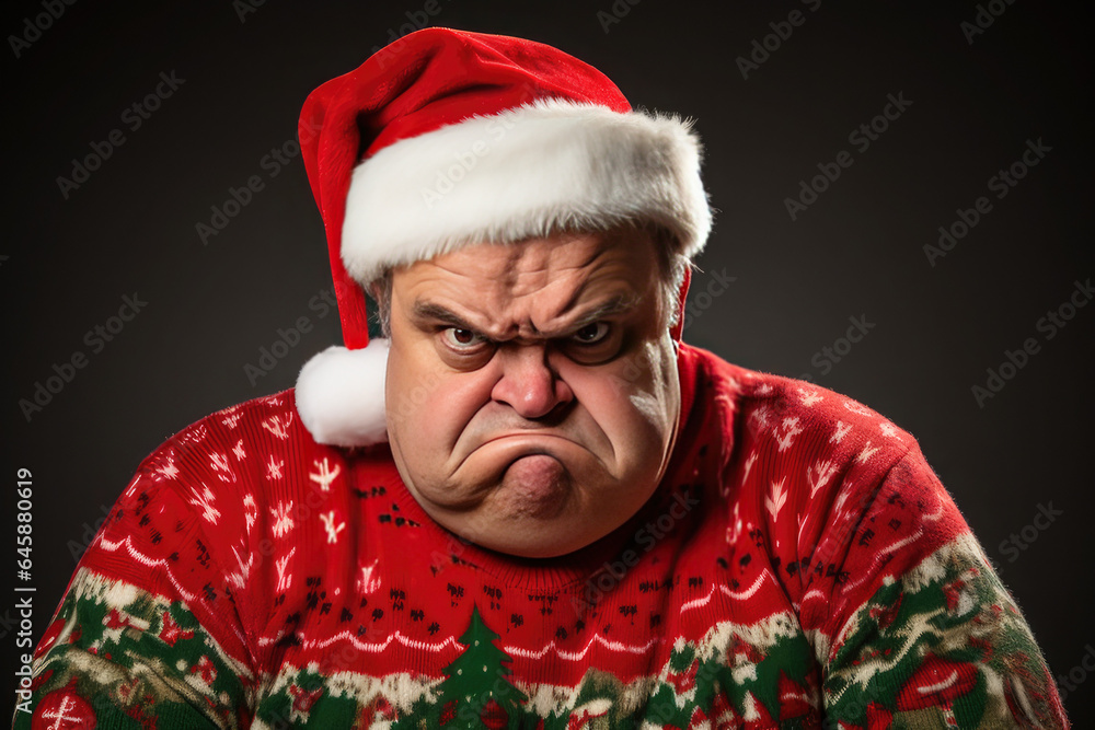 Angry Fat Man Dressed In Christmas Clothes Stock Photo Adobe Stock