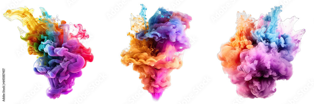 Explosion of smoke powder color spread isolated on a transparent ...