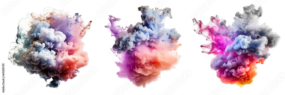 Explosion of smoke powder color spread isolated on a transparent ...