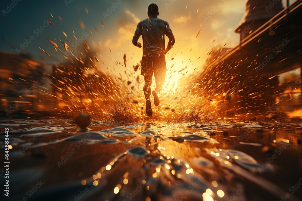 Athletics (Track and Field): Sprinters explode off the starting blocks ...