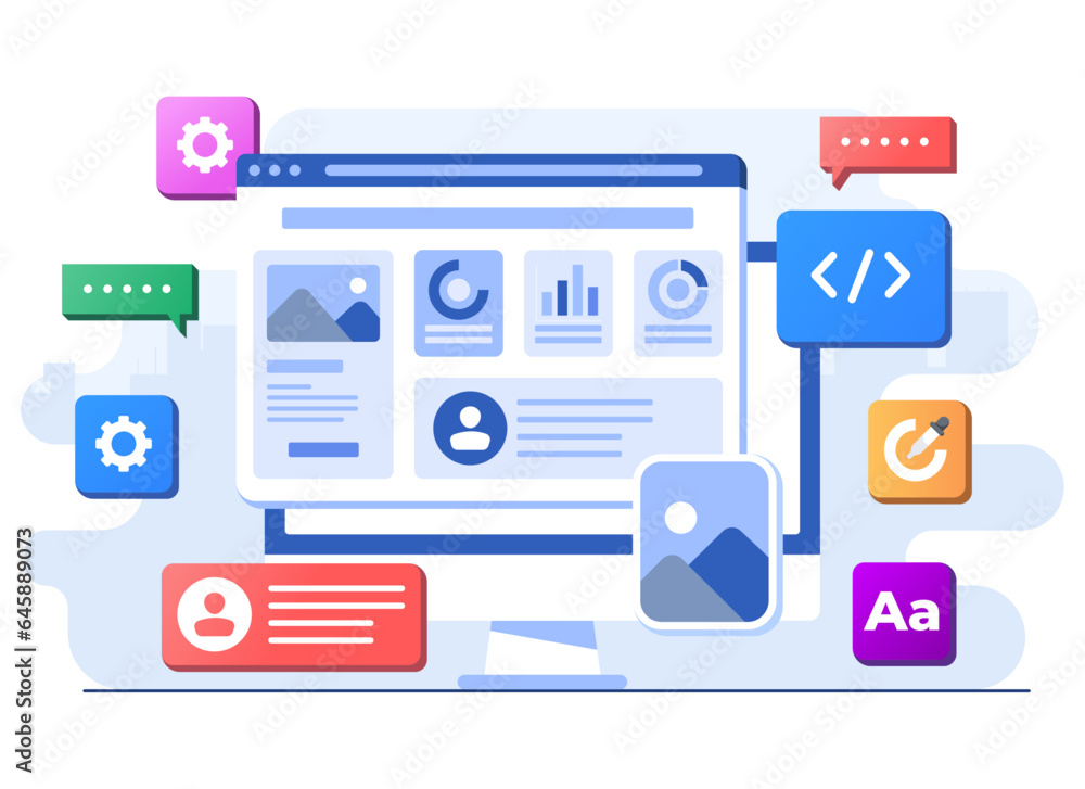 Interface Elements And Browser Windows On The Laptop Screen Web Design