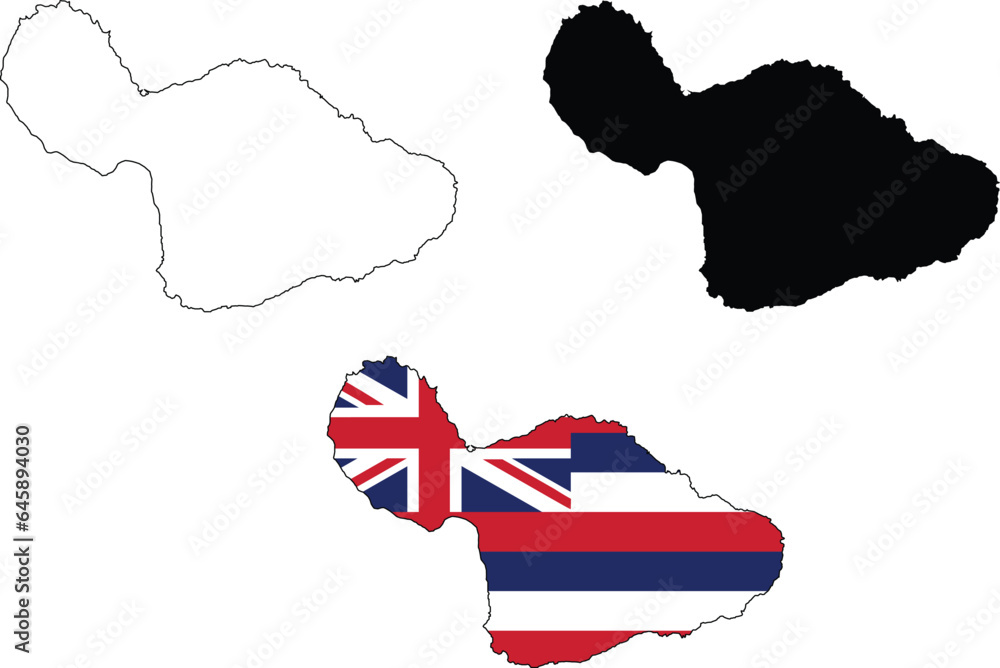 Maui Map icon. Maui island Clipart. Maui Flag Map Svg. Outline. flat ...