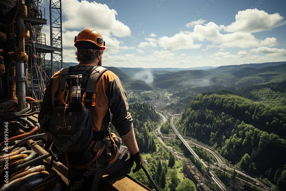 High-Voltage Power Line Technician: A technician works on power lines ...