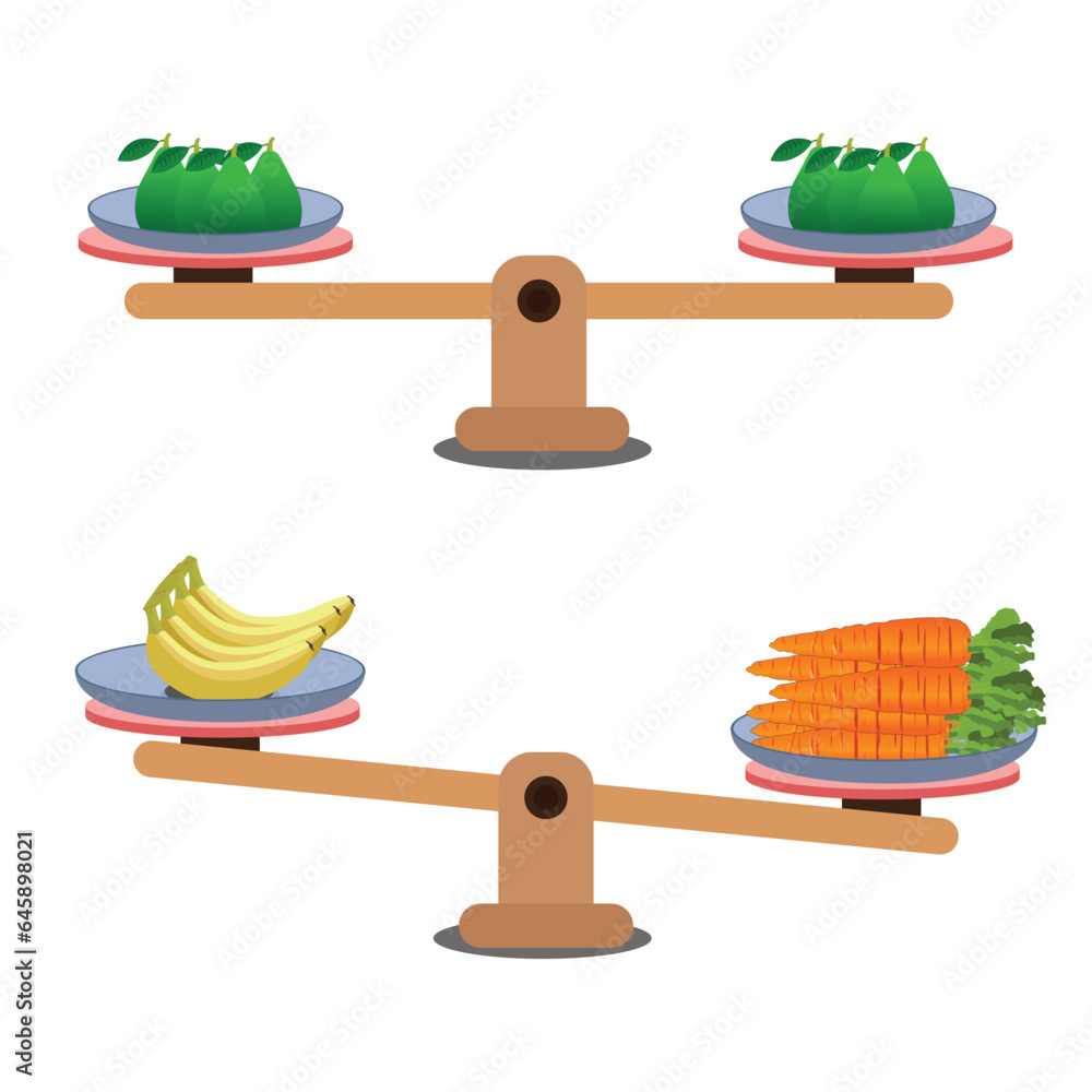 Weight scale balance measuring on a white background. Comparison of ...
