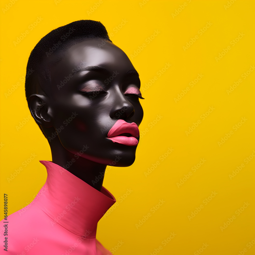 Fashion Concept. Closeup portrait of chiseled features androgynous ...