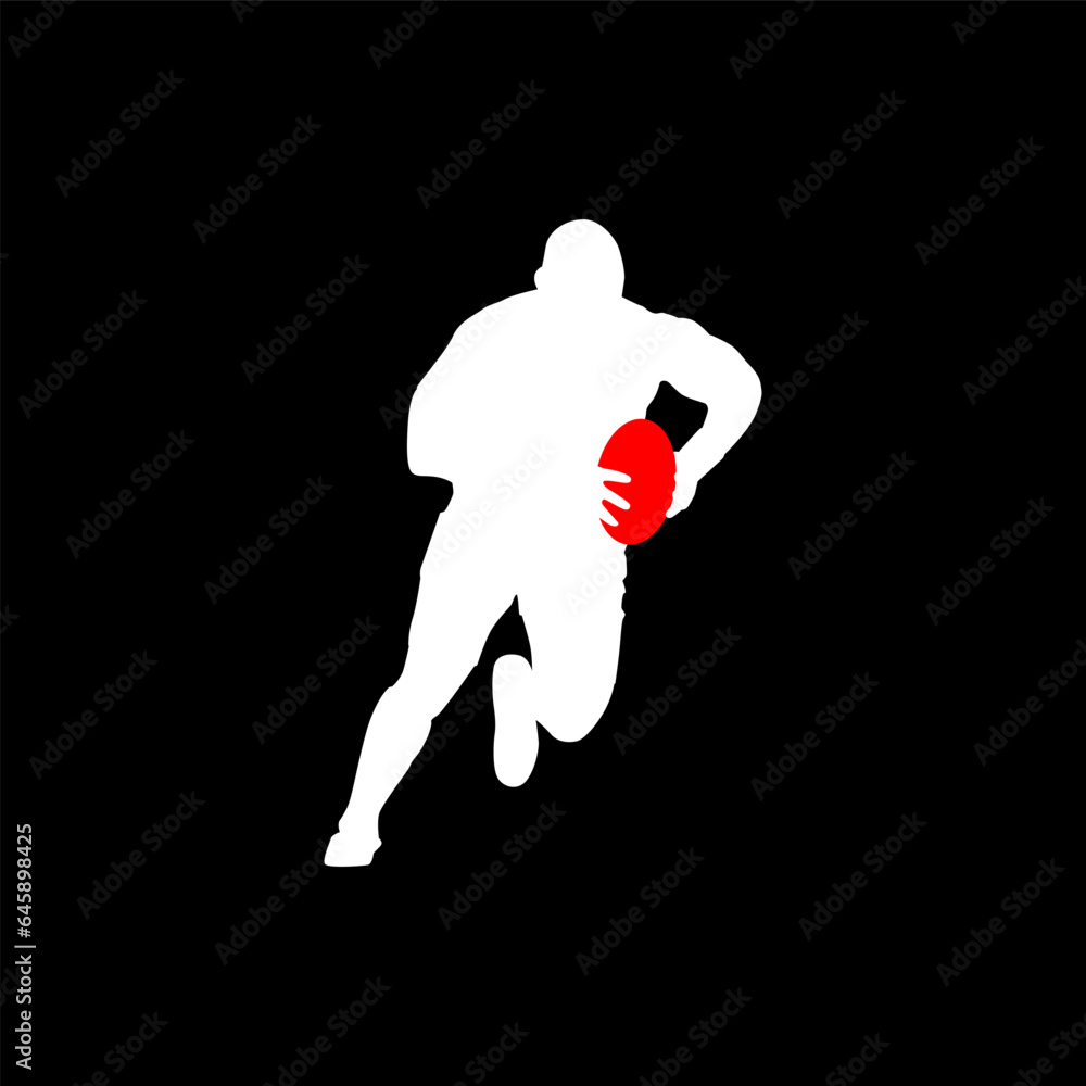 High details of rugby player silhouette. Minimal symbol and logo of ...