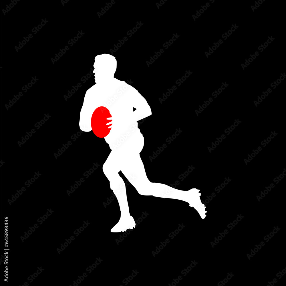 High details of rugby player silhouette. Minimal symbol and logo of ...