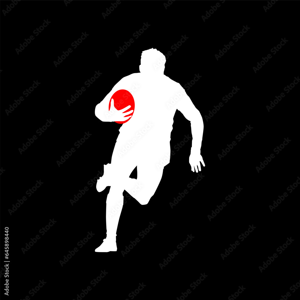 High details of rugby player silhouette. Minimal symbol and logo of ...