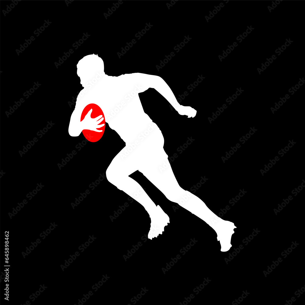 High details of rugby player silhouette. Minimal symbol and logo of ...