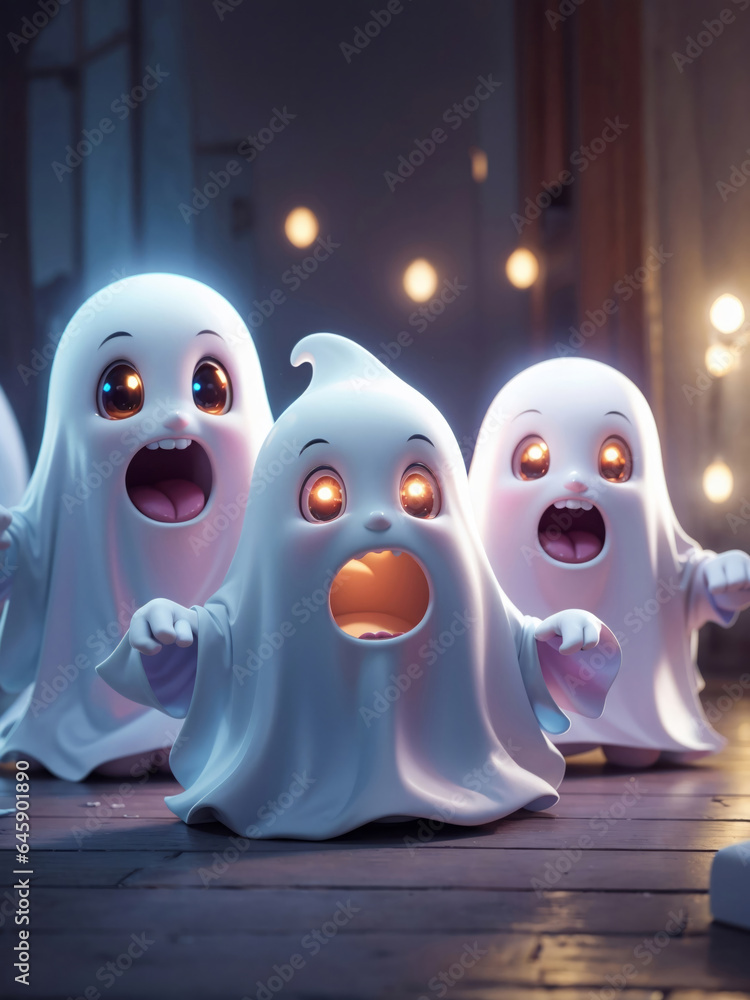 halloween ghost town, cute ghost colourful cartoon illustration for ...