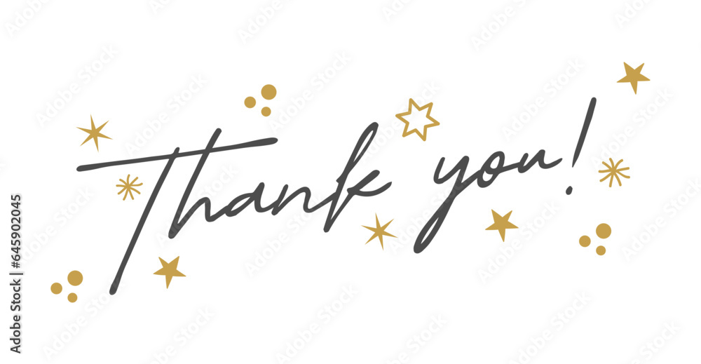 Thank You with little golden stars, Handwritten Lettering. Template for ...