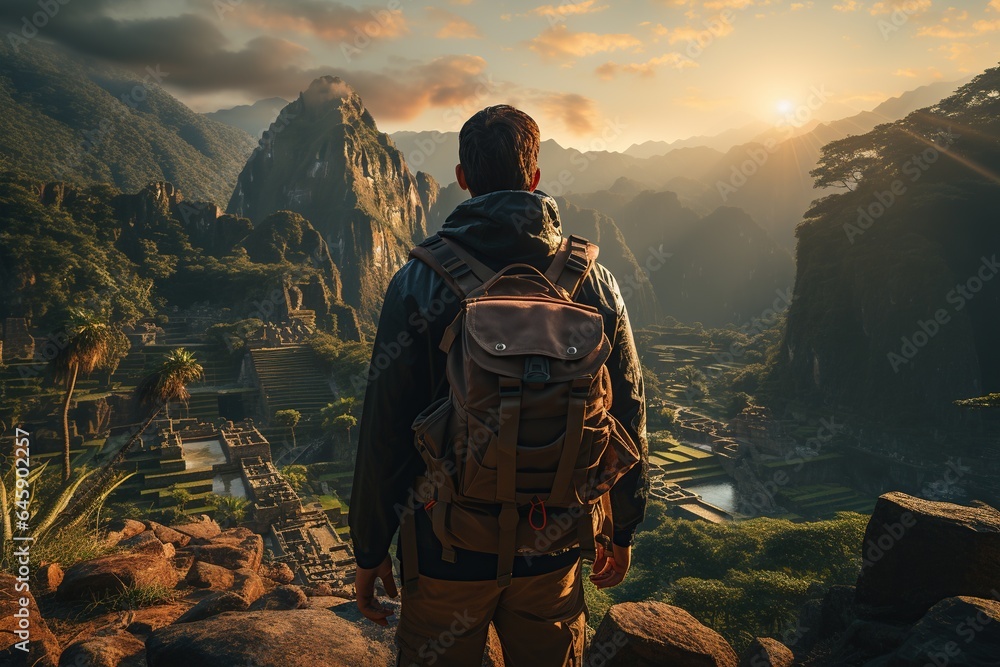 Travelers exploring tourist destinations around the world, capturing ...