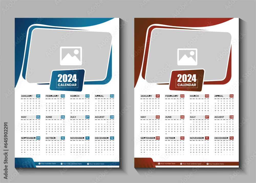 Corporate 2024 wall calendar template in one page design, 2024 ...