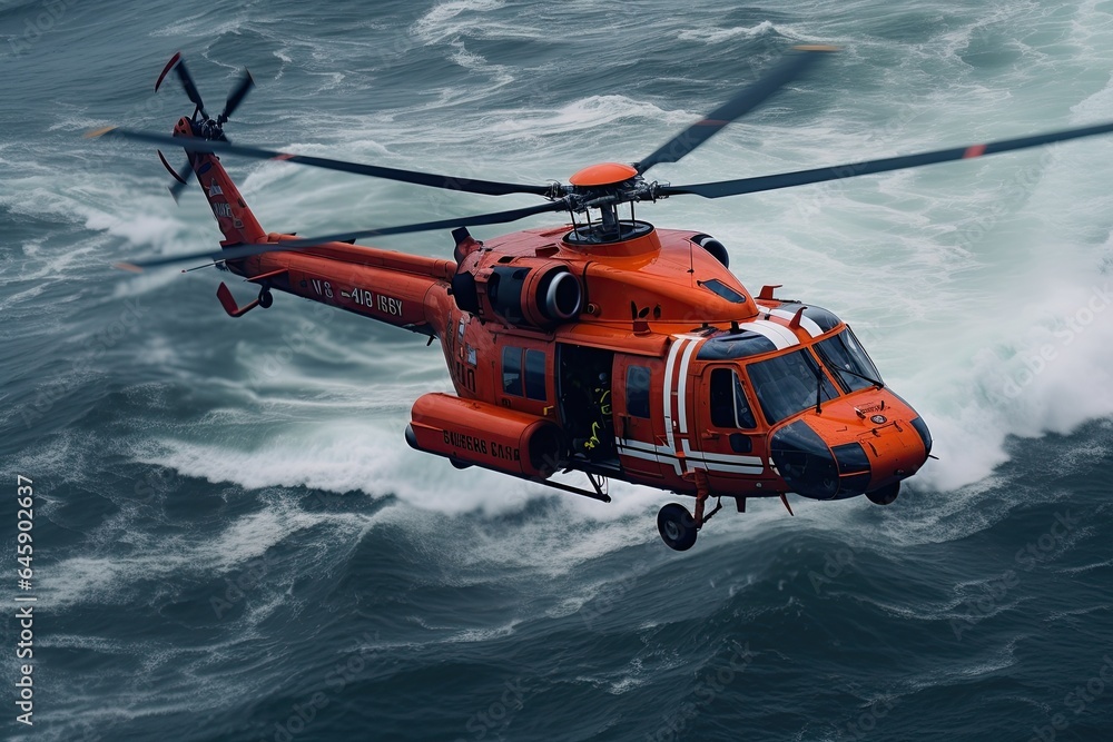 Coast Guard lifeguard descends from a helicopter onto a ship in the ...