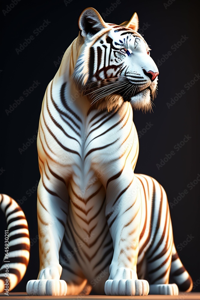 White tiger is a women, body anthropomorphic, dynamic pose, brown hair ...