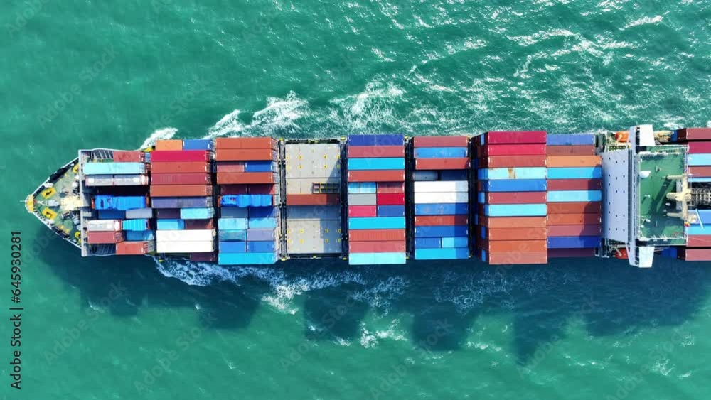 Top View Cargo container Ship, cargo maritime ship with contrail in the ...