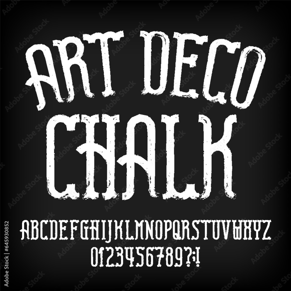Art Deco Chalk alphabet font. Ancient letters, numbers and symbols ...