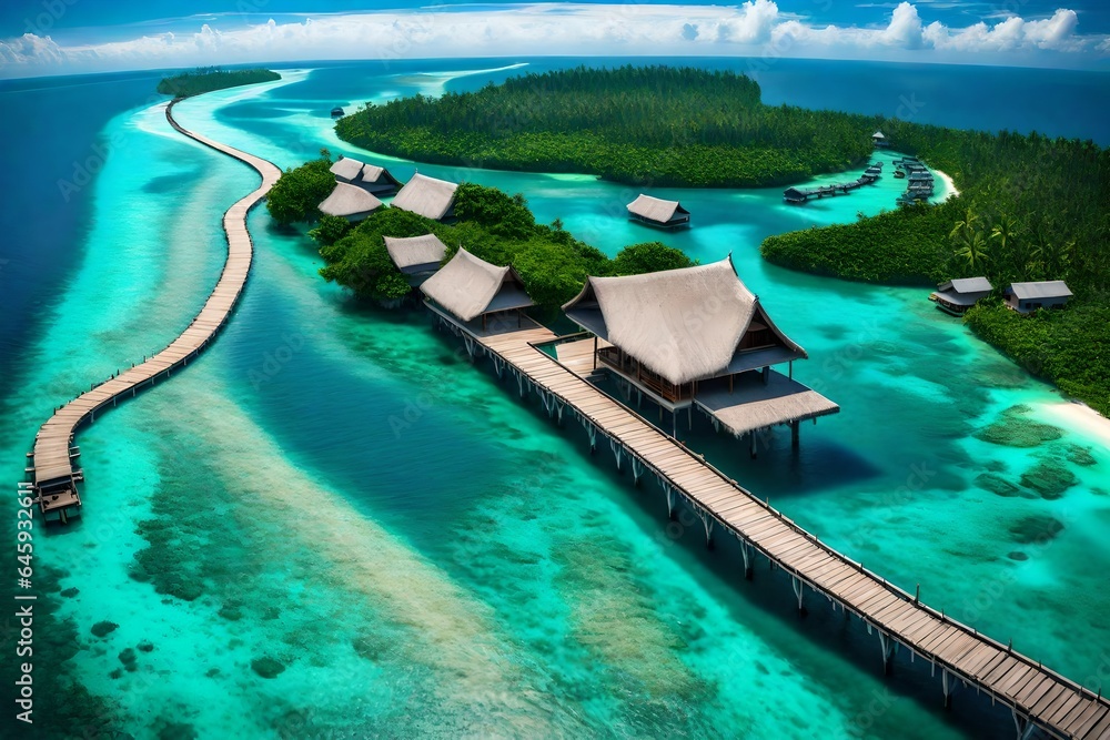 most beautiful maldives with small cottage and long going bridge in the ...