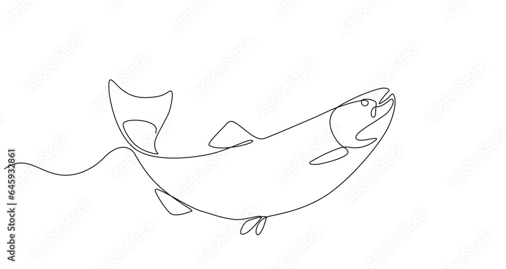 fresh salmon fish in continuous line art drawing style. Single line ...