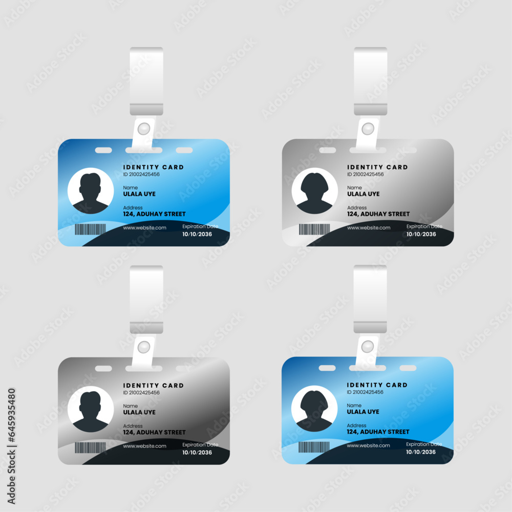 Set of user id card realistic with male and female photo templates ...