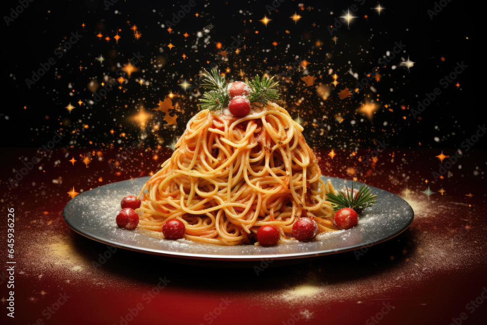 New Year's Eve and Christmas pasta concept background. Celebrating ...