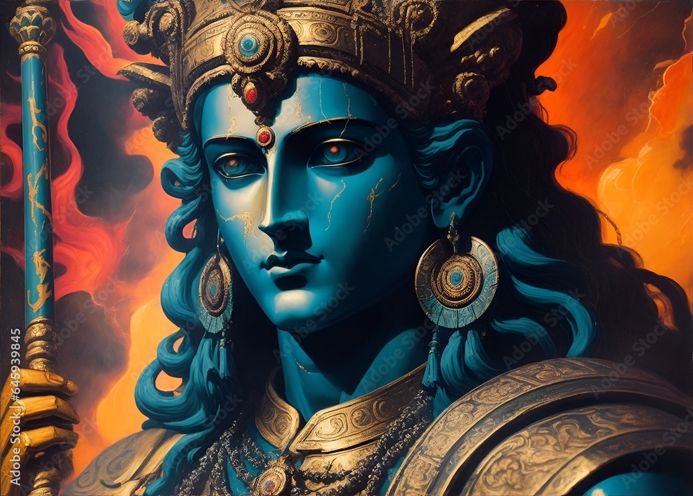 God Rama. Decorative digital 2D painting. Color illustration for ...