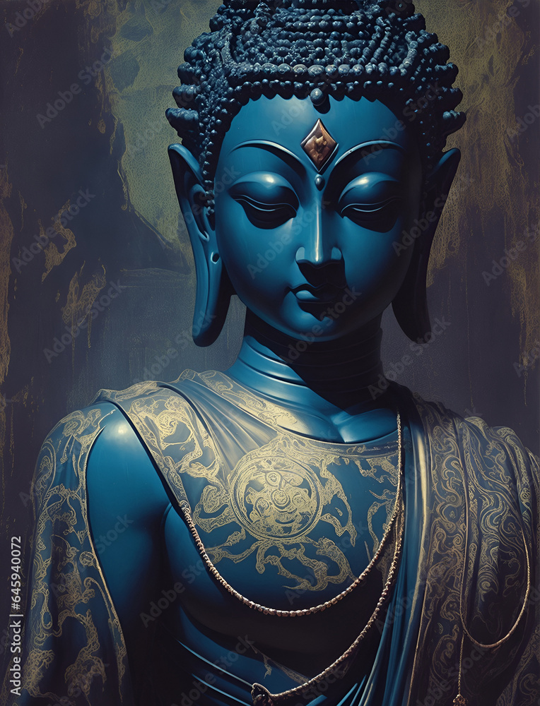 Statue of God Buddha. Decorative digital 2D painting. Color ...