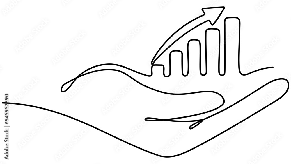 Hand holding arrow with growth graph continuous line drawing. Vector ...