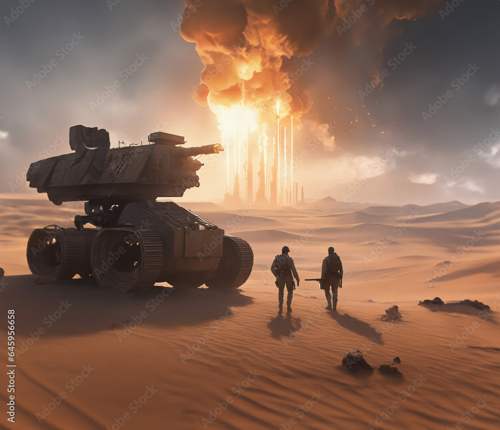 A post-apocalyptic wasteland, vast desert dunes as far as the eye can ...