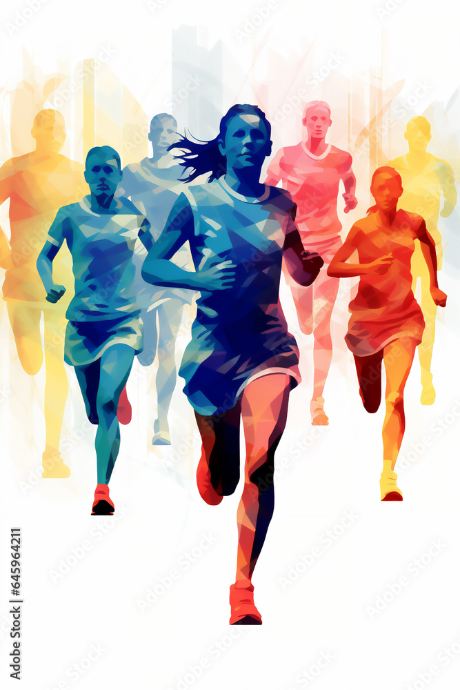 Female and male athlete runners doing a training exercise for a sports ...