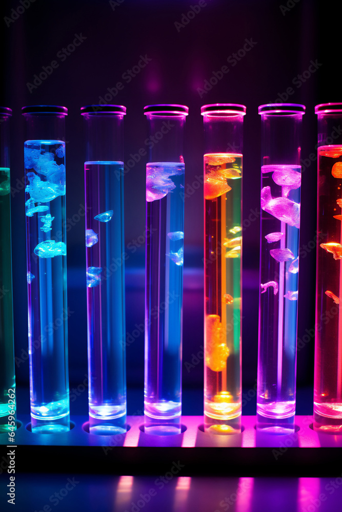 Analysing glass test tubes samples in a science laboratory while doing ...