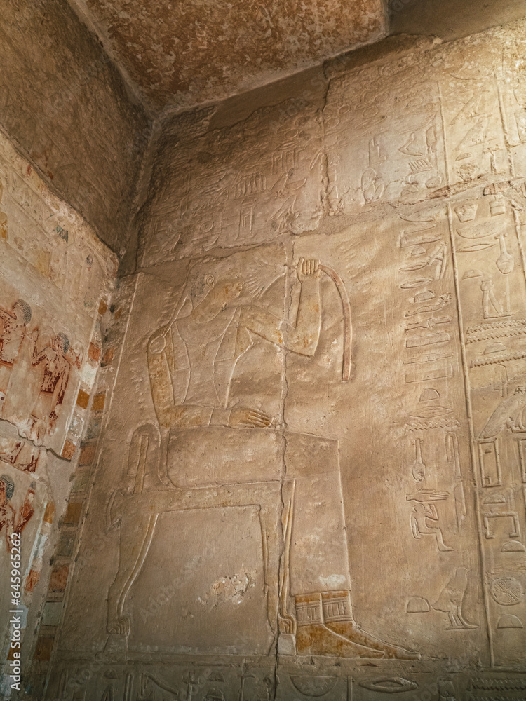 Egyptian hieroglyph on a temple wall depicting ancient Egyptian magic ...