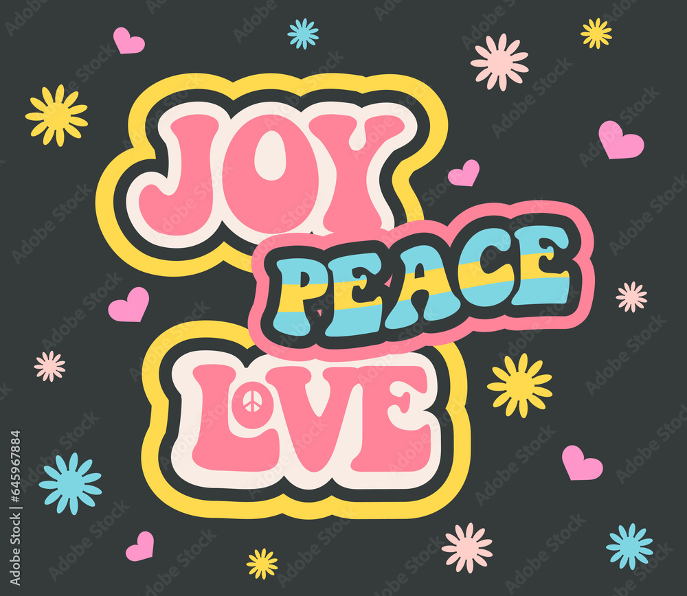 Joy Peace Love. Artwork with hand lettering. Motivational slogan design ...