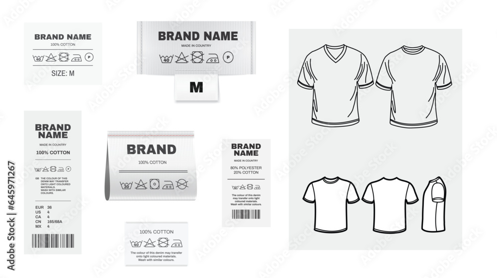 Vector clothing label tags and t shirt template for apparel products ...