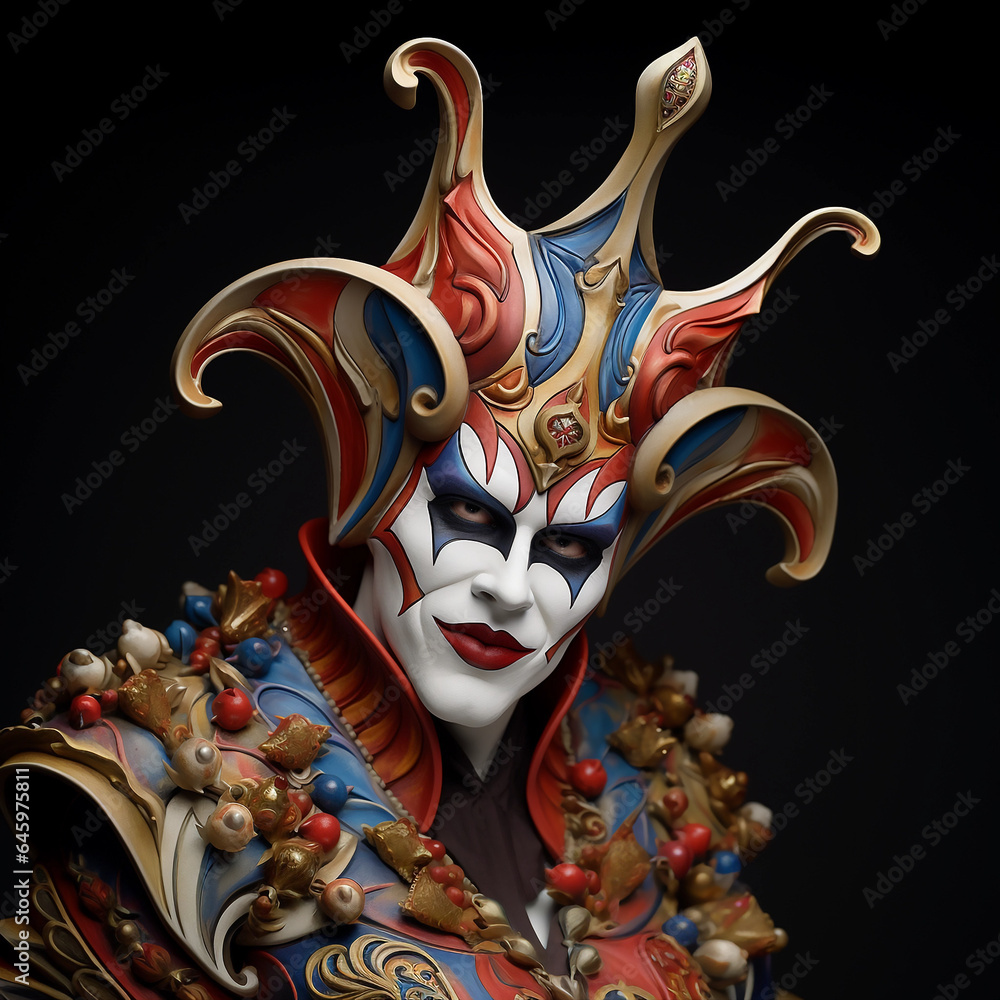 Jester portrait. Man wearing jester mask. Jester outfit. Carnival mask ...