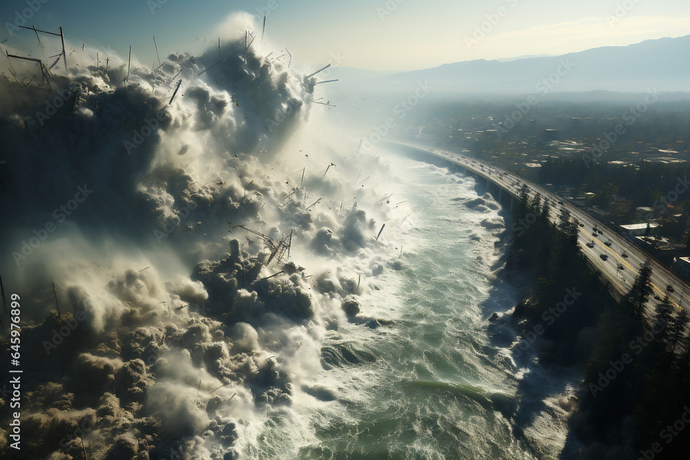 Apocalyptic dramatic background, dangerous hurricanes, giant tsunami ...