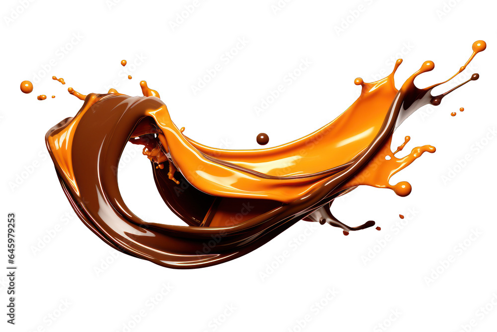 chocolate caramel splash on transparent png background, isolated liquid ...