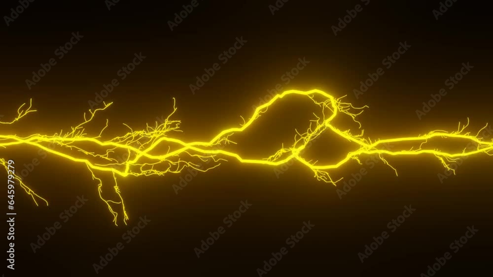 Yellow lightning on black background 3D animation. Thunderstorm simulation. Stock ビデオ | Adobe Stock