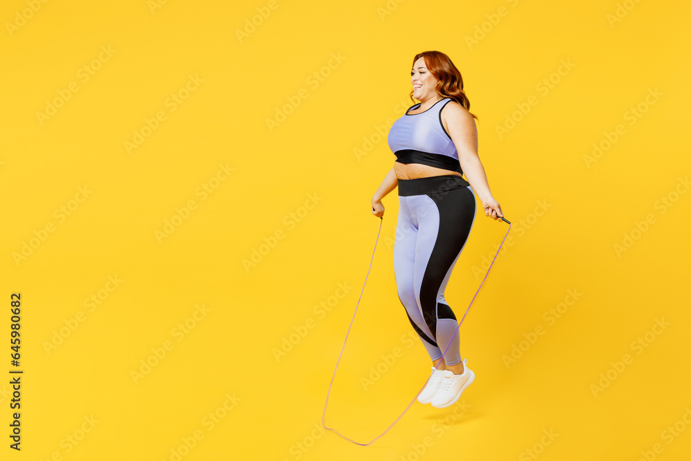 Full body side profile view young chubby plus size big fat fit woman ...