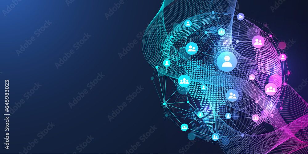 Global network connection concept. Big data visualization. Social ...