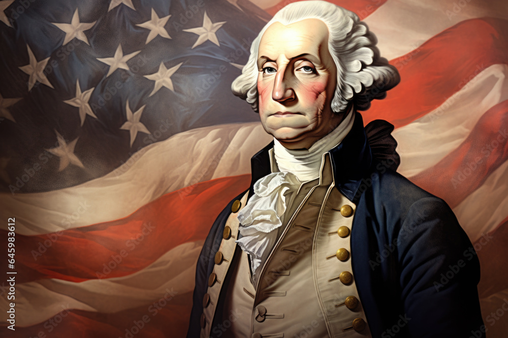 George Washington Illustration with American Flag - Founding Father ...
