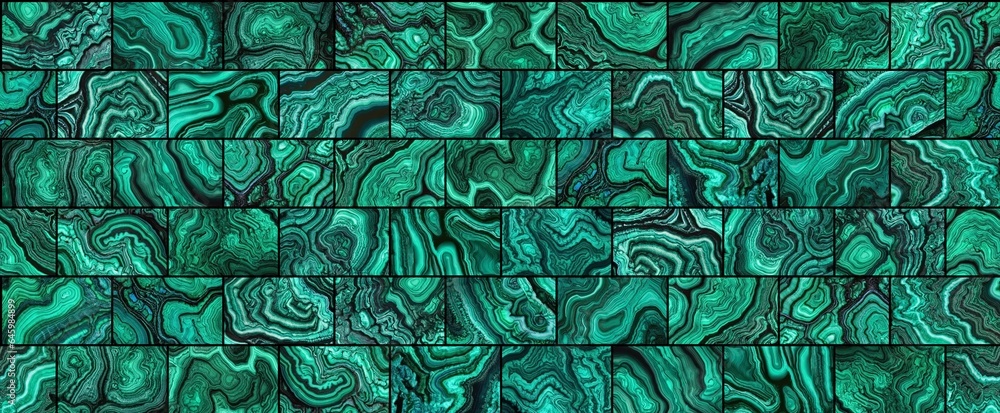 Malachite wall empty background. Green stone tiles seamless texture. AI ...
