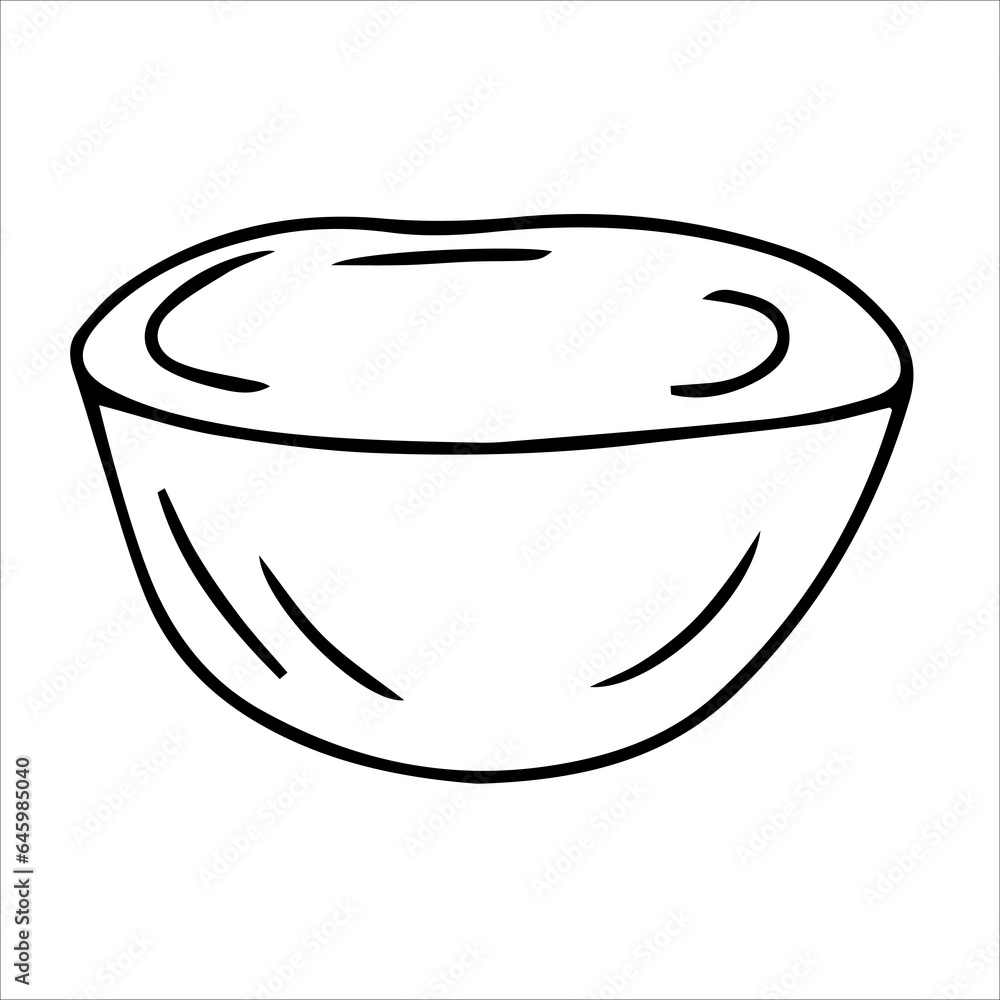 Deep bowl. Vector black and white hand-drawn illustration. Silhouette ...