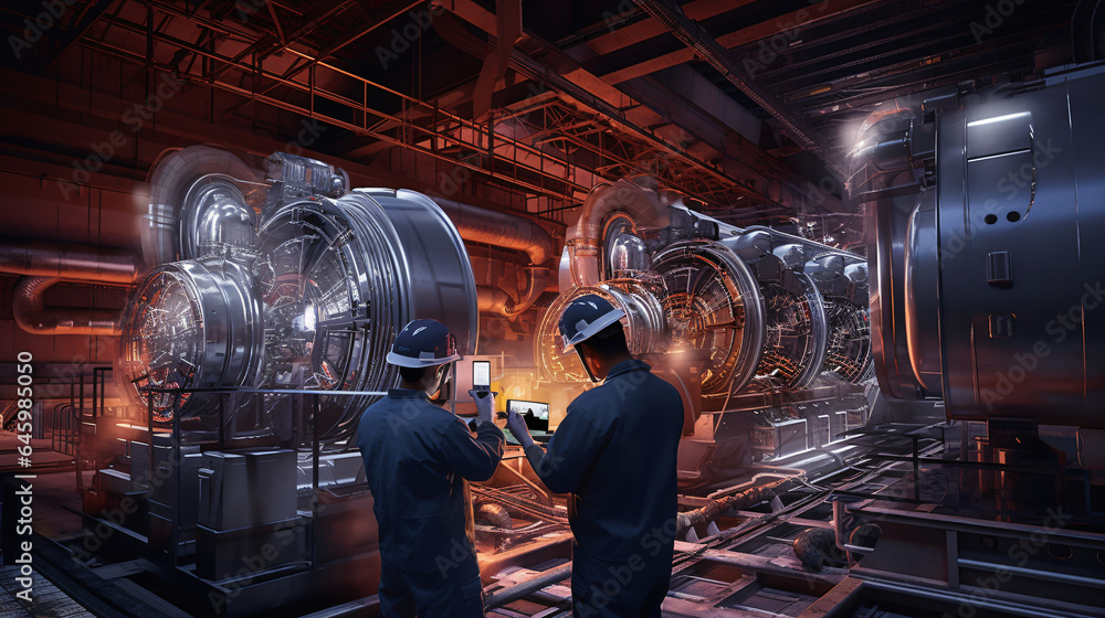 Maintenance workers using AI-powered tools and sensors to predict and ...