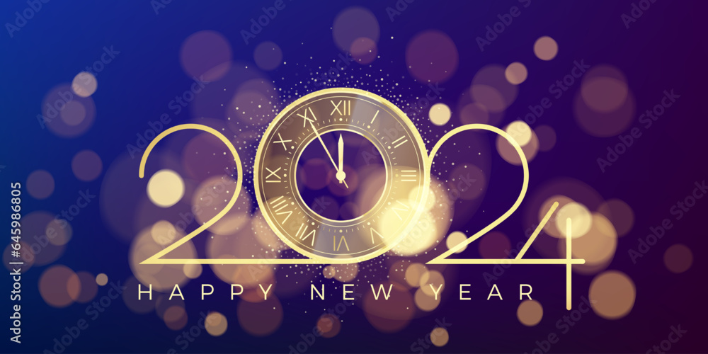 New Years holiday banner. New Year countdown clock on glittering ...