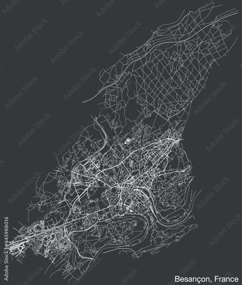 Detailed hand-drawn navigational urban street roads map of the French ...