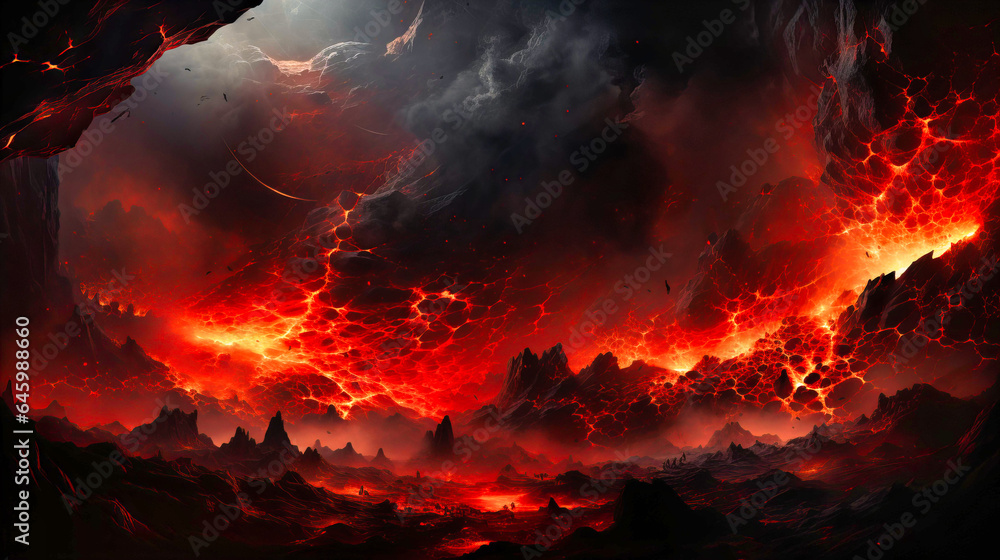 Volcanic eruption with magical embers rising Stock Illustration | Adobe ...