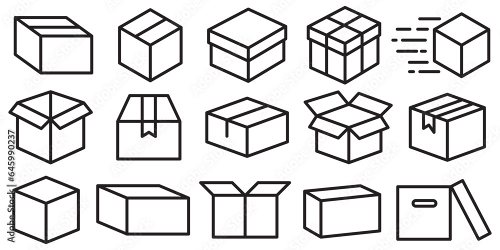 Cardboard Box icon. Shipping product storage safety package symbol ...