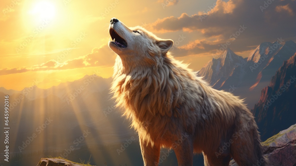Howling wolf sunset stock royalty animal photo Ai generated art Stock ...